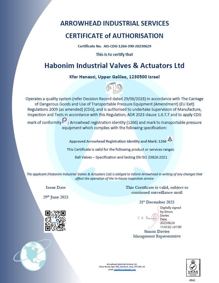 Habonim valves are certified under UK’s TPE certification